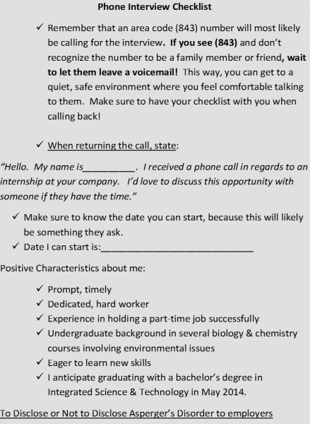 Phone Interview Checklist - Aspergers101